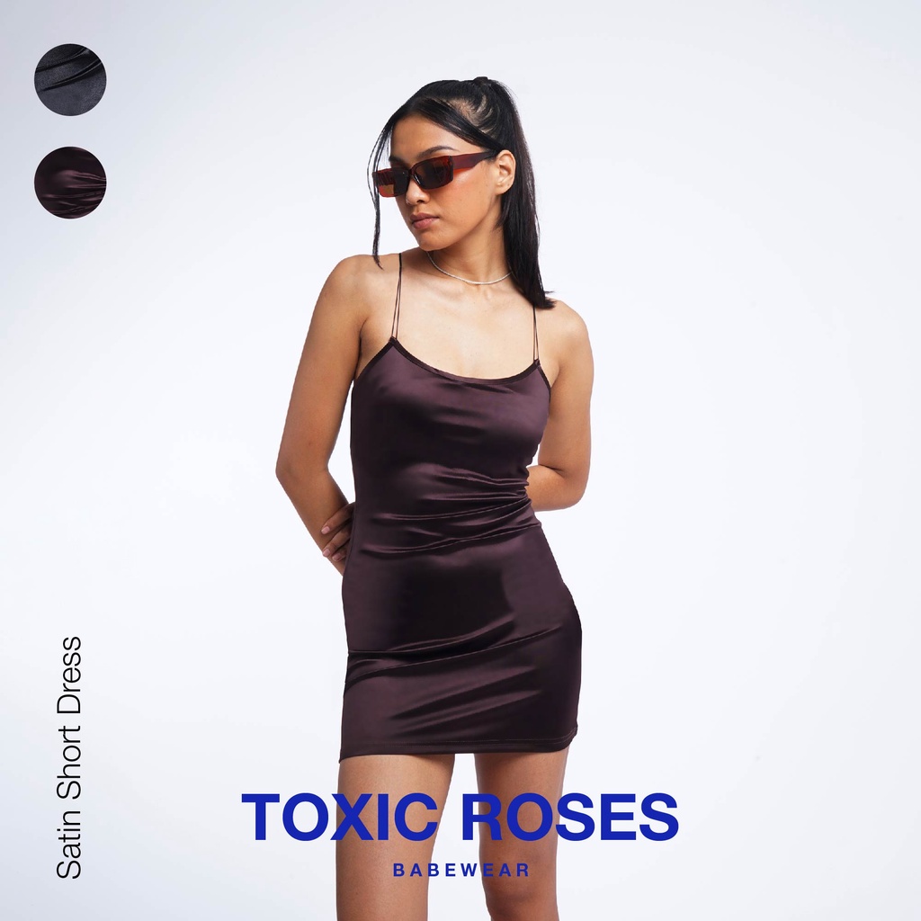 Jual TOXIC ROSES - Satin Short Dress - Available in Brown, Black ...