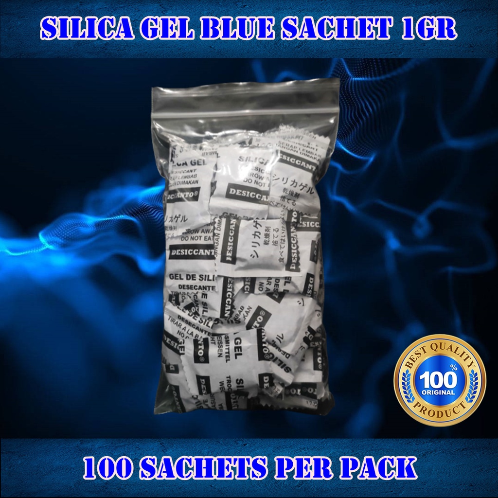 Jual [100PCS] Silica Gel Blue sachet 1gr | HARGA PER PACK isi 100 ...