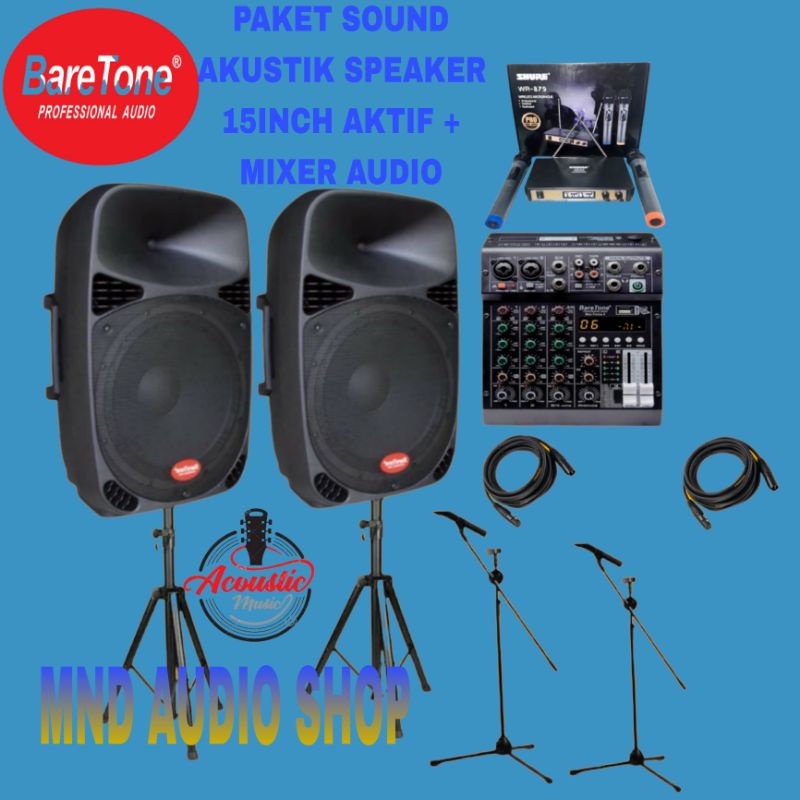 Jual paket sound system akustik speaker aktif baretone 15inch + mixer ...