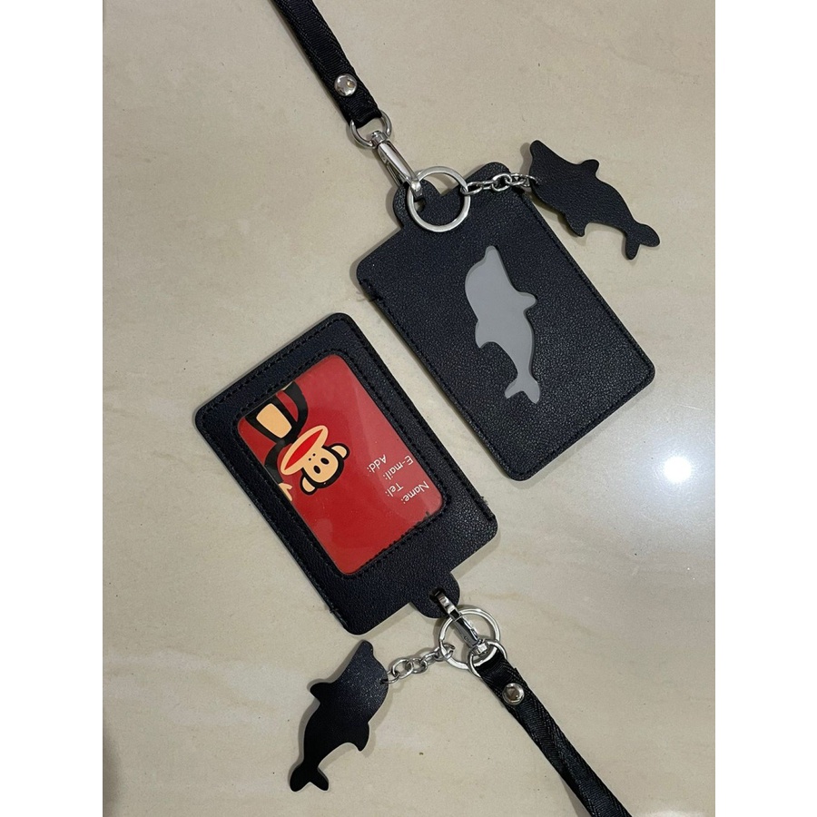 Jual Id Kulit nametag tempat idcard id card Hitam Dolphin (1 set Tali ...