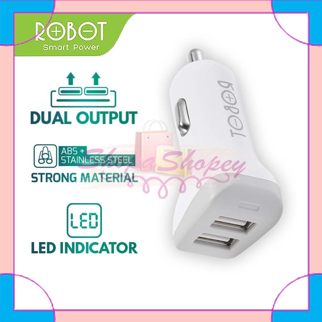 Jual Charger Mobil 2.4A ROBOT RT-C06 Colokan Mobil 2 Port USB FREE ...