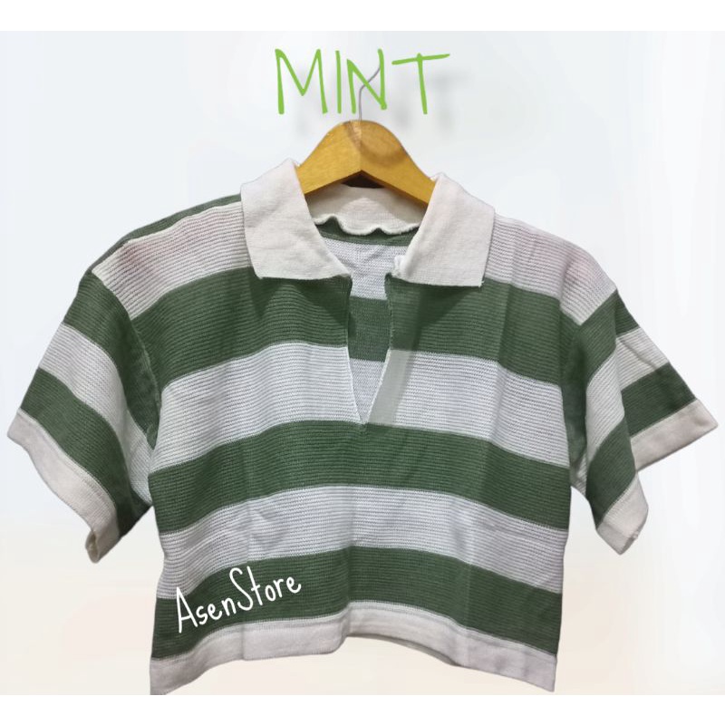 Jual AFI - EC - RJT Collar knit / korean stripped short sleeve collar ...