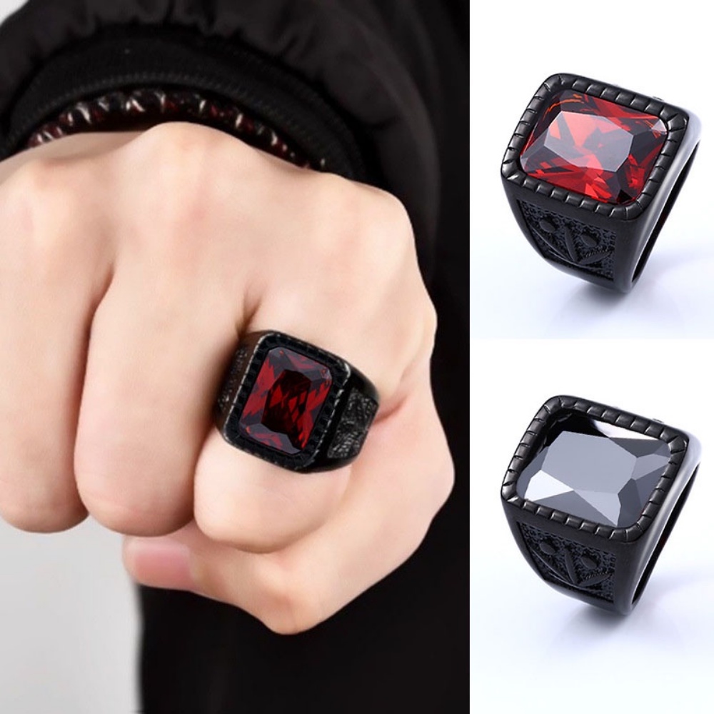 Jual Cincin Kristal Batu Hitam Merah Daun Maple Perhiasan Mode Punk ...
