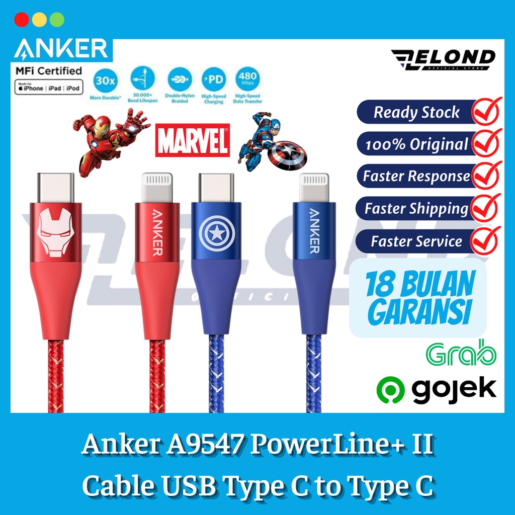 Jual Kabel Charger Anker x Marvel PowerLine+II USB-C To Lightning 6ft ...
