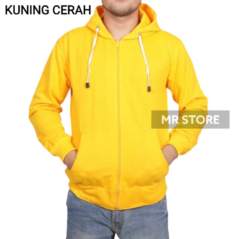 Jual M,L,XL,XXL Jaket zipper hoodie polos kuning mr store | Shopee ...