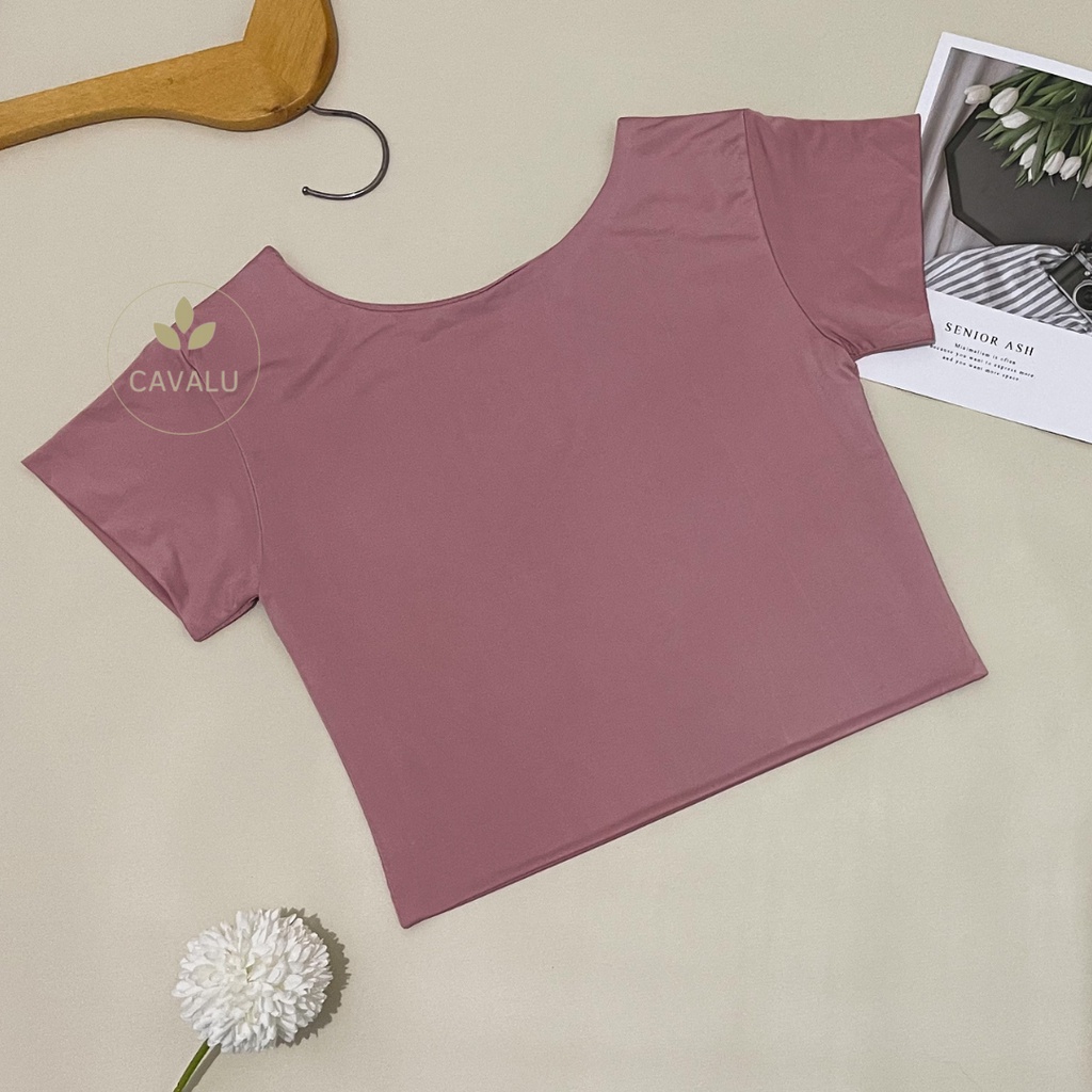 Jual CAVALU Crop Top Kaos Wanita Crop Tee Double Layer Baju Kaus Atasan ...
