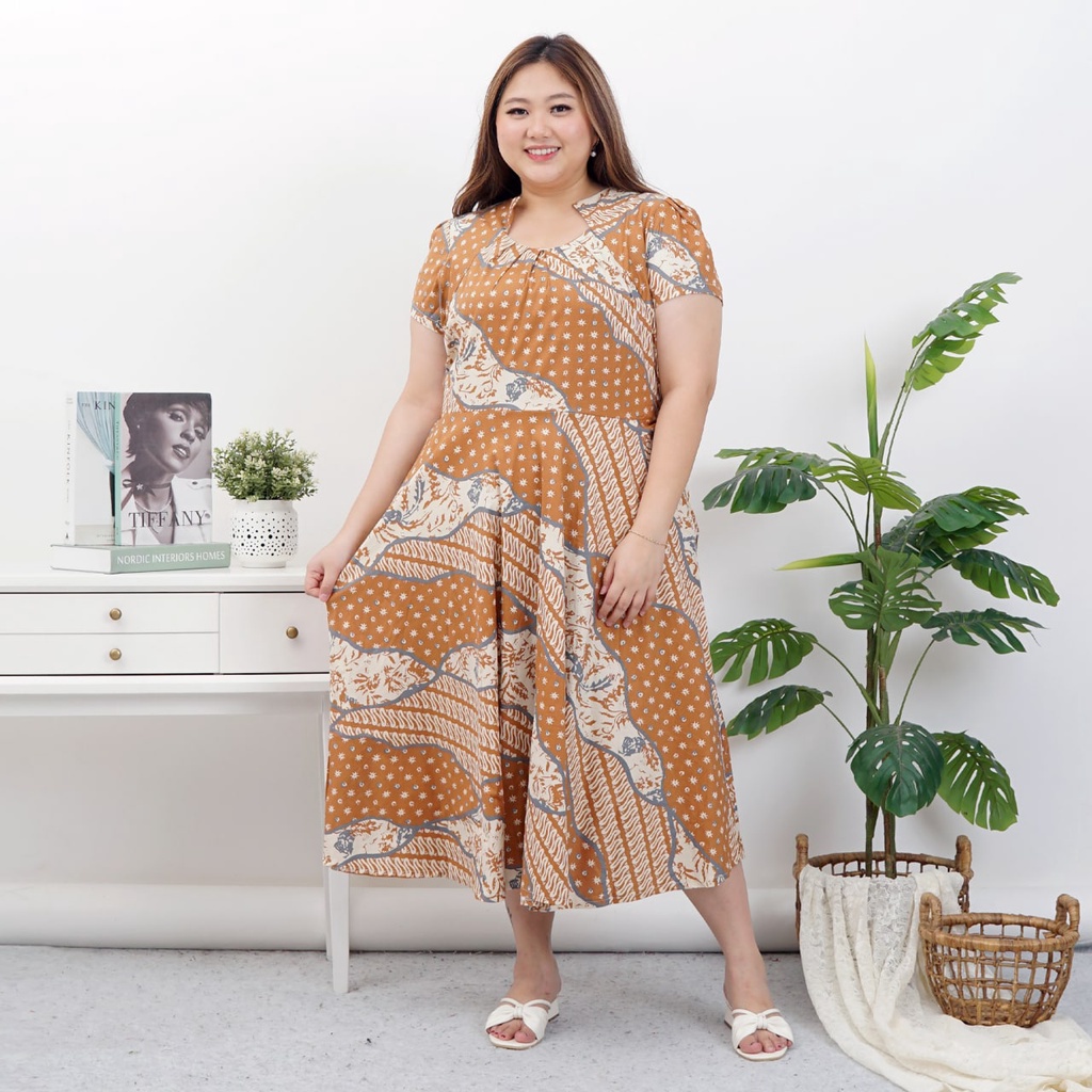 Jual Pretty Batik IRENE Big Size Midi Dress Batik Modern fit to XXL ...