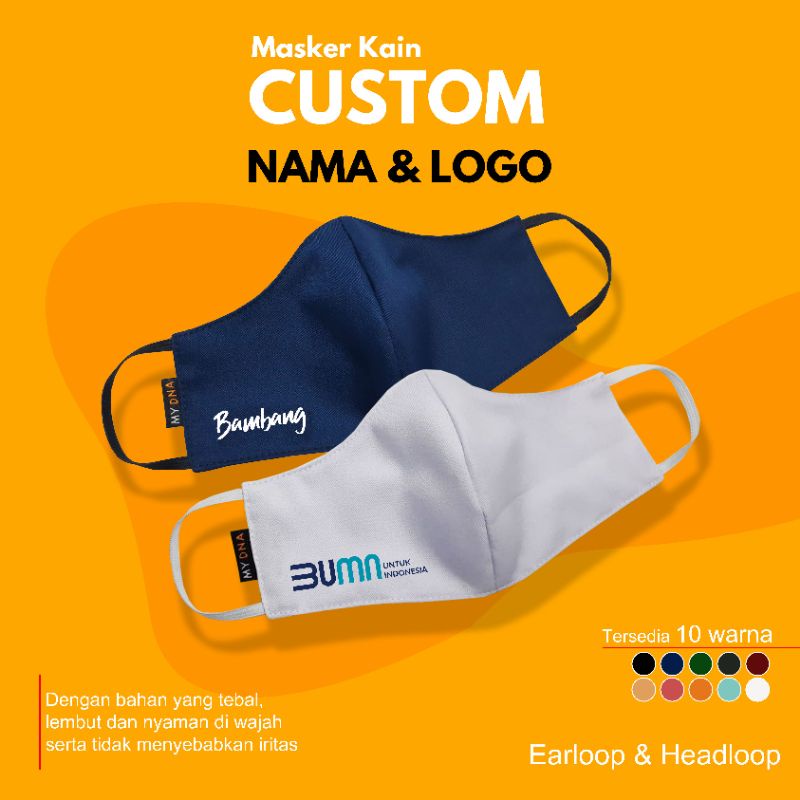 Jual Masker Kain Custom Logo & Nama Earloop & Headloop/Hijab - Masker ...