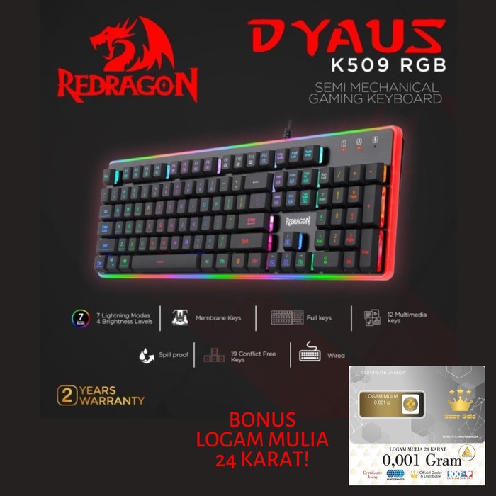 Jual Redragon Keyboard Redragon Semi Mechanical Gaming DYAUS 2 - K509RGB | Shopee Indonesia