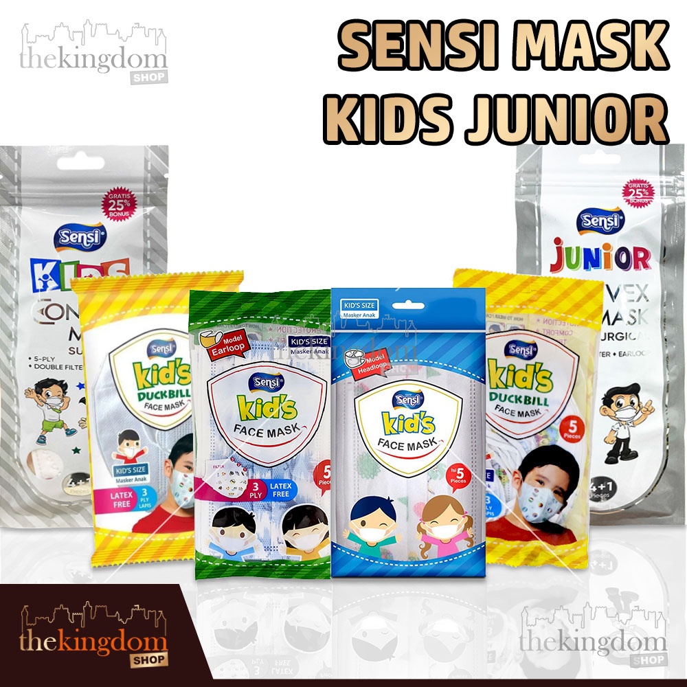 Jual Sensi Kids Junior Convex Duckbill Earloop Headloop Mask /5 Masker ...