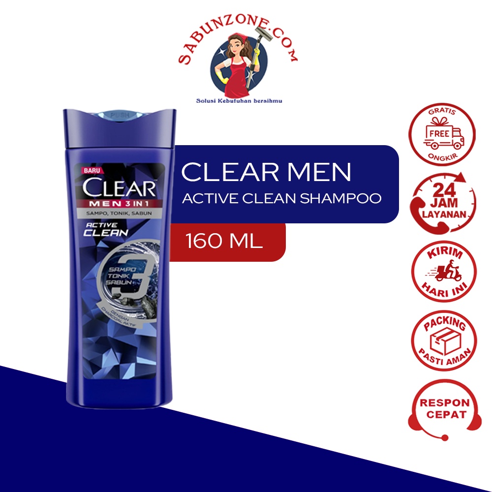 Jual Shampo Clear Men 3 in 1 Sampo Active Clean 160 ml | Shopee Indonesia