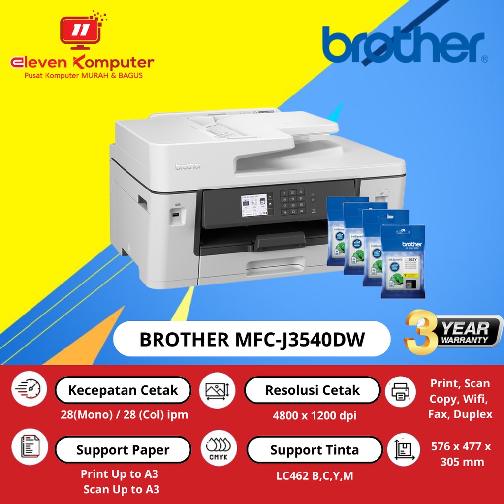 Jual Printer Brother MFC-J3540DW A3 Multifunction Inkjet Print Scan Copy Duplex + WiFi | Shopee ...