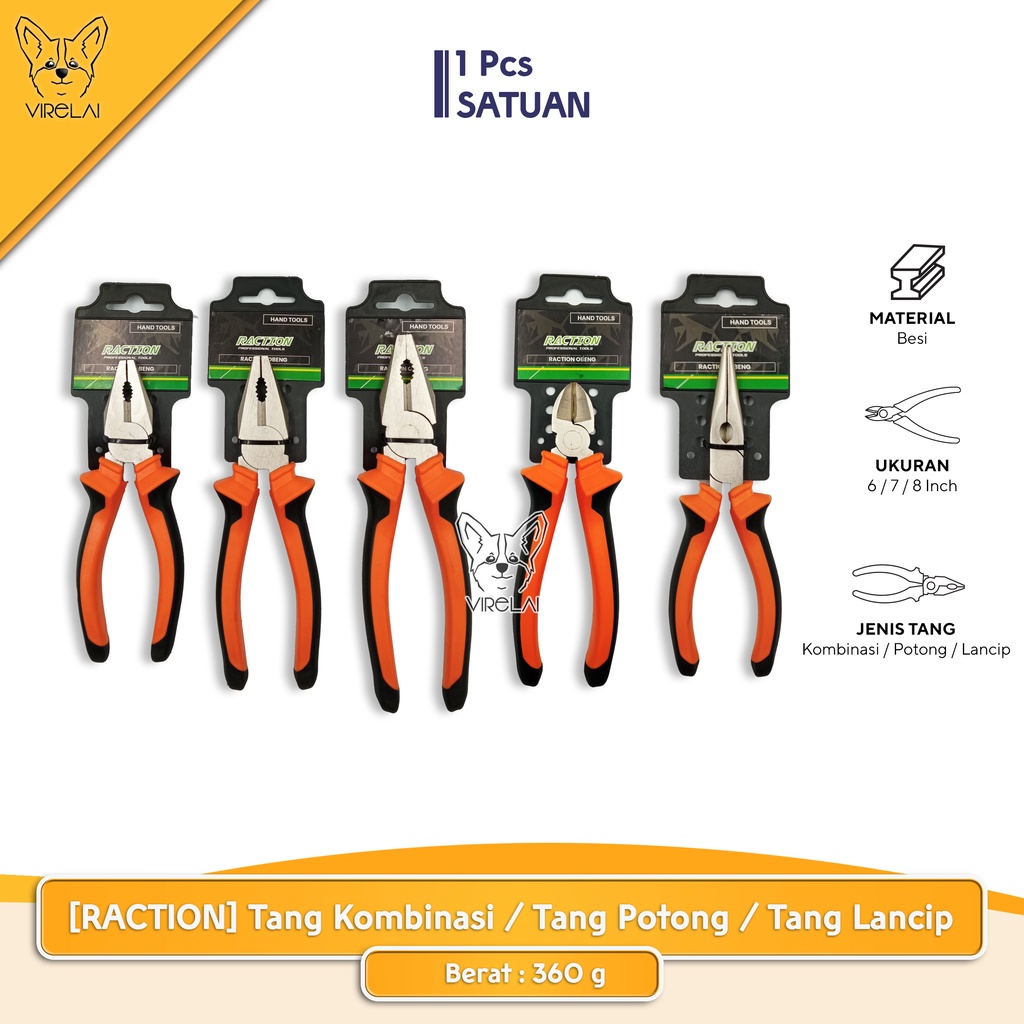 Jual [RACTION] Tang Kombinasi / Tang Potong / Tang Lancip 6 / 7 / 8 ...
