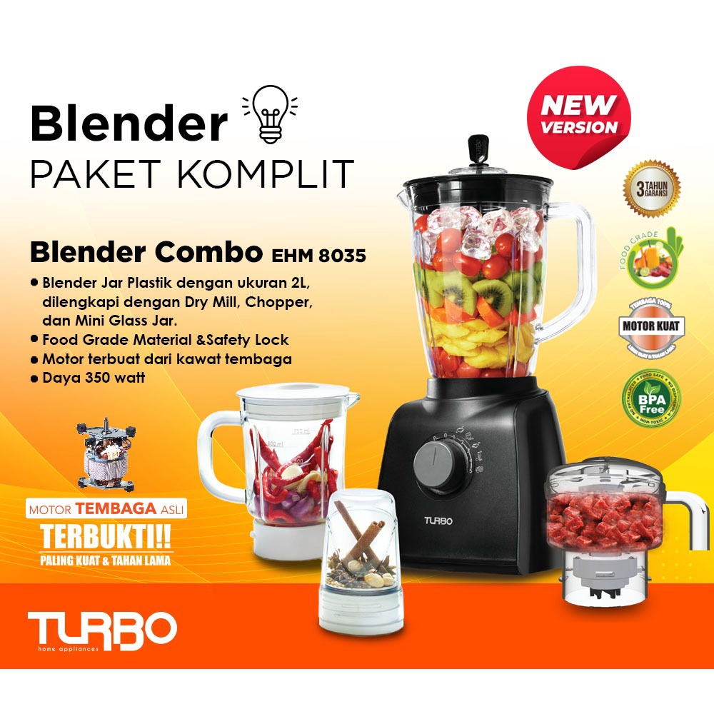 Jual Blender Turbo SET LENGKAP EHM 8035 4 in 1-Turbo Blender EHM8035 ...