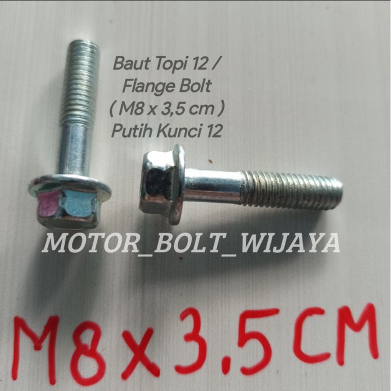 Jual Baut Topi 12 / Flange Bolt ( M8 x 3,5 cm ) Putih Kunci 12 Isi 1 Pcs | Shopee Indonesia