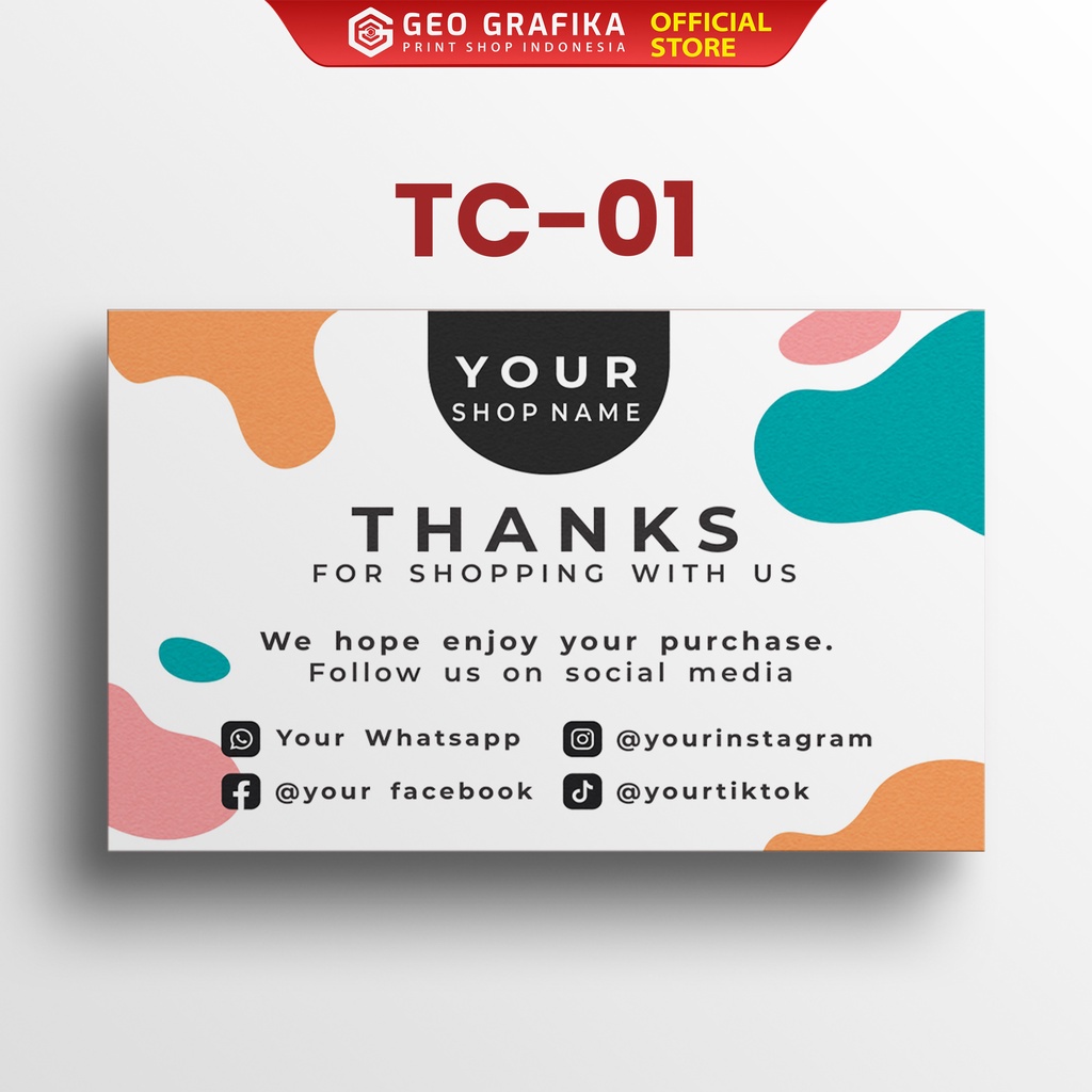 Jual Thank You Card / Kartu Ucapan Terima Kasih Aesthetic Online Shop Custom Free Desain - Geo ...
