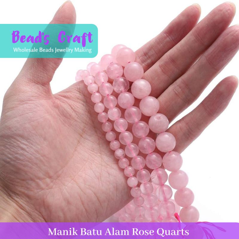 Jual Manik Batu Pink Rose Quartz 4mm - 10mm Kuarsa Bulat Alami Membuat ...