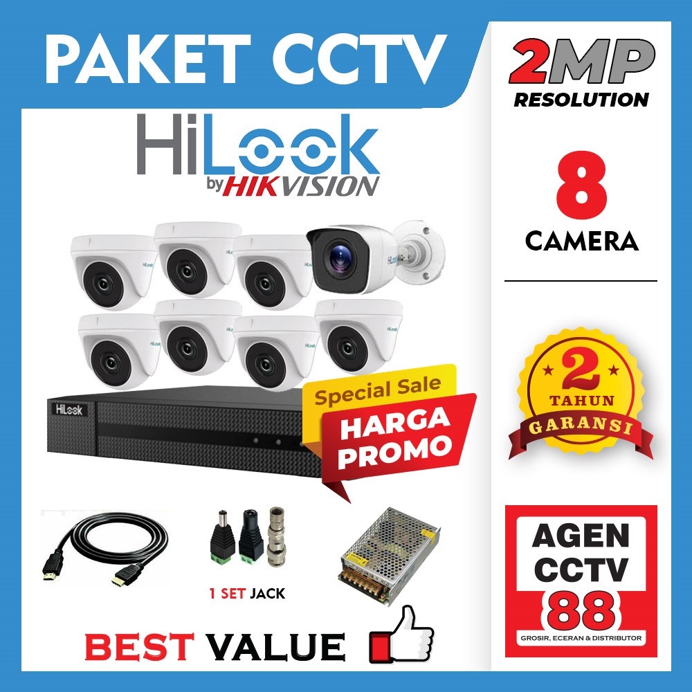 Jual Paket 8 Kamera CCTV HILOOK Full HD 2MP DVRCh +Kbl HDMI+Kbl Lan+Free 1 Tas Batik | Shopee ...