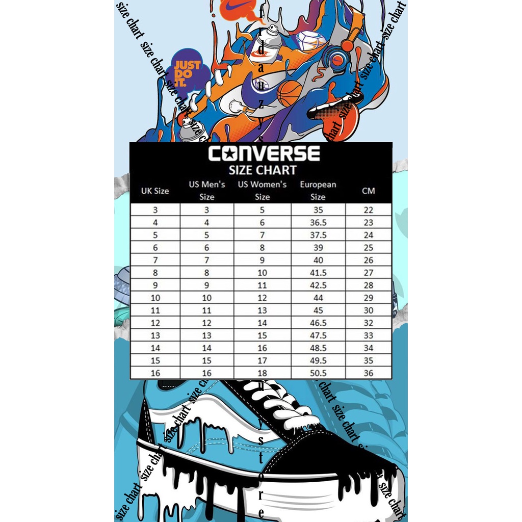 Jual SIZE CHART ( PANDUAN UKURAN ) SEPATU NIKE ADIDAS VANS CONVERSE ...