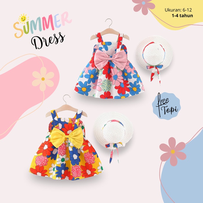 Jual Summer Dress 1-5thn Big Flower Bow / Gaun Anak Bunga Pita Besar ...