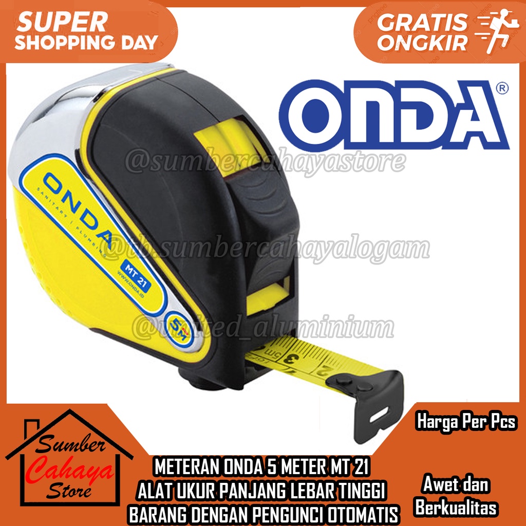 Jual ONDA Measuring Tape Meteran MT 21 5 METER 5Mtr ALAT UKUR PANJANG ...