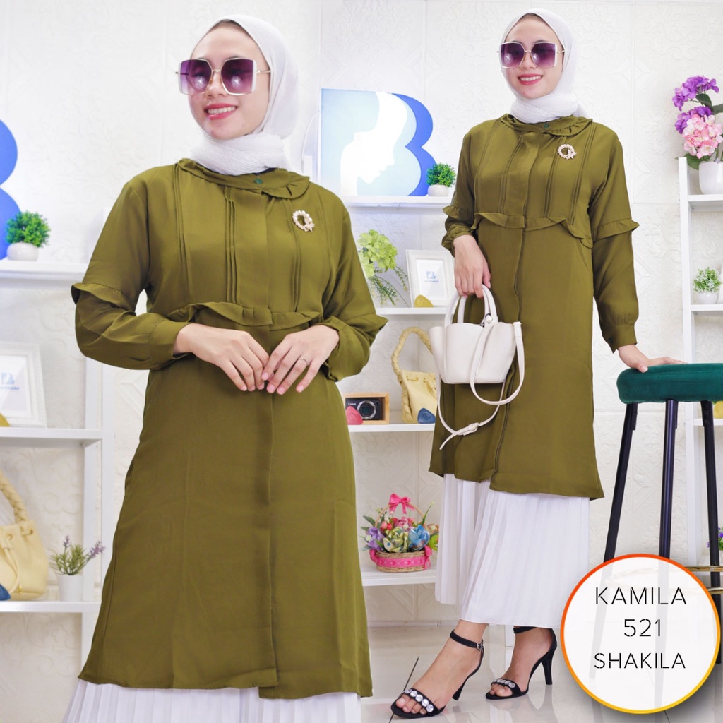 Jual Tunik Shakilla Full Kancing Kerah Shanghai Lipit Dada Kamila ...