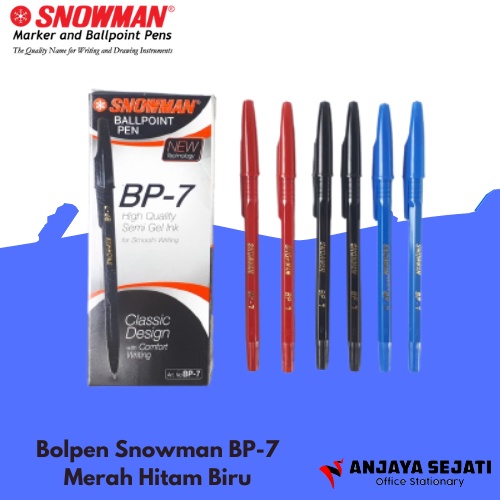 Jual Bolpen Snowman BP - 7 Hitam Merah Biru | Pulpen Snowman | Perlusin ...