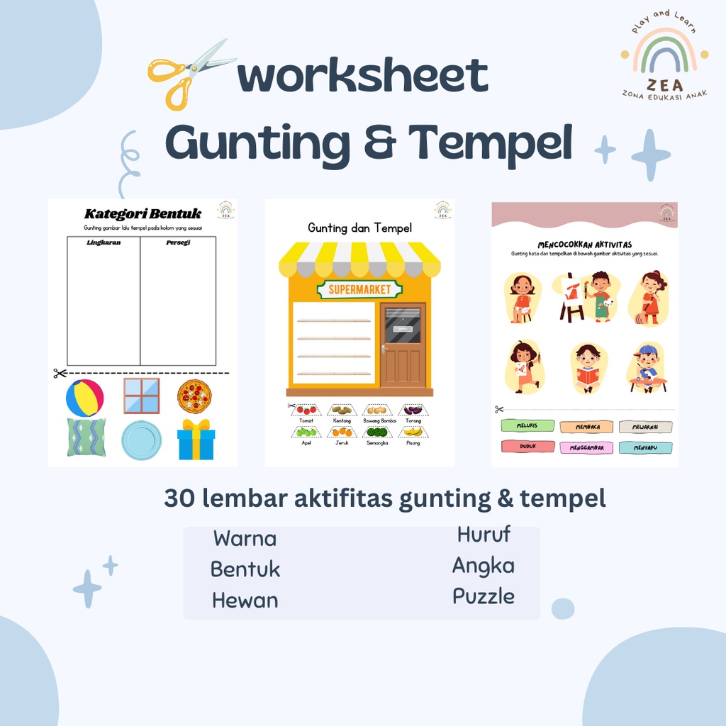 Jual Worksheet Gunting dan Tempel -Lembar aktifitas menggunting dan ...