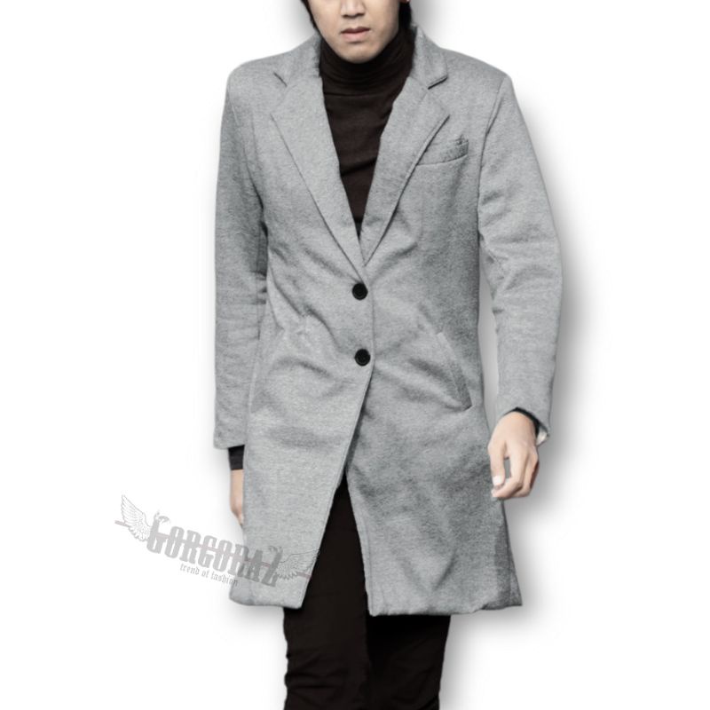 Jual jaket panjang pria coat pria tebal abu model korea | Shopee Indonesia