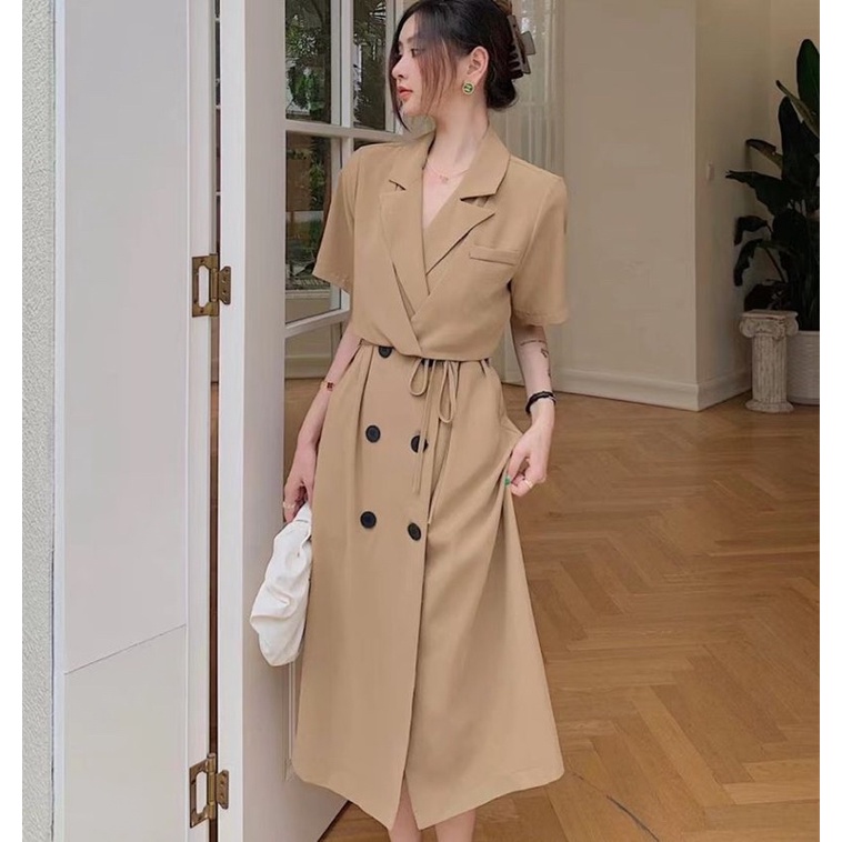Jual Peipei Dress Korean Simple Basic Polos Plain Midi Formal Rapi ...