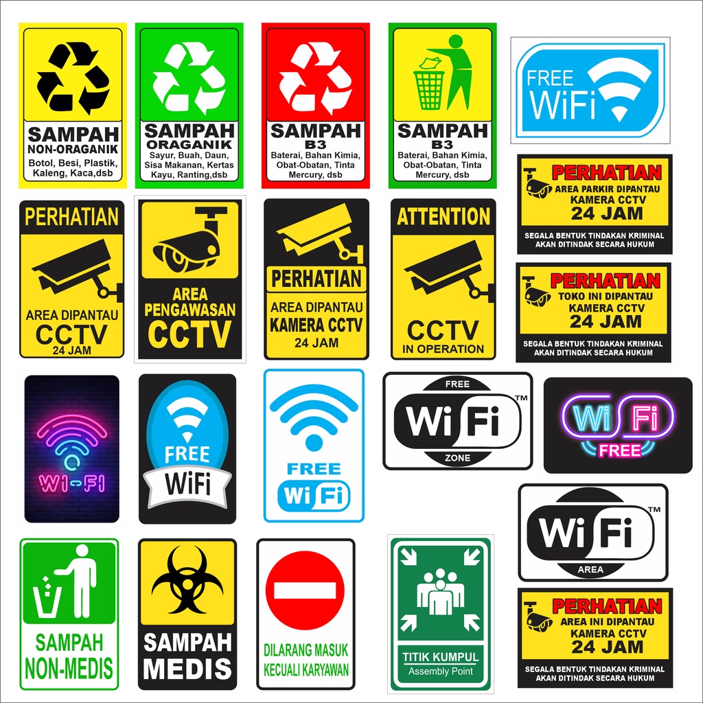 Jual Stiker Sticker Label Cctv Free Wifi Buang Sampah Titik Kumpul ...