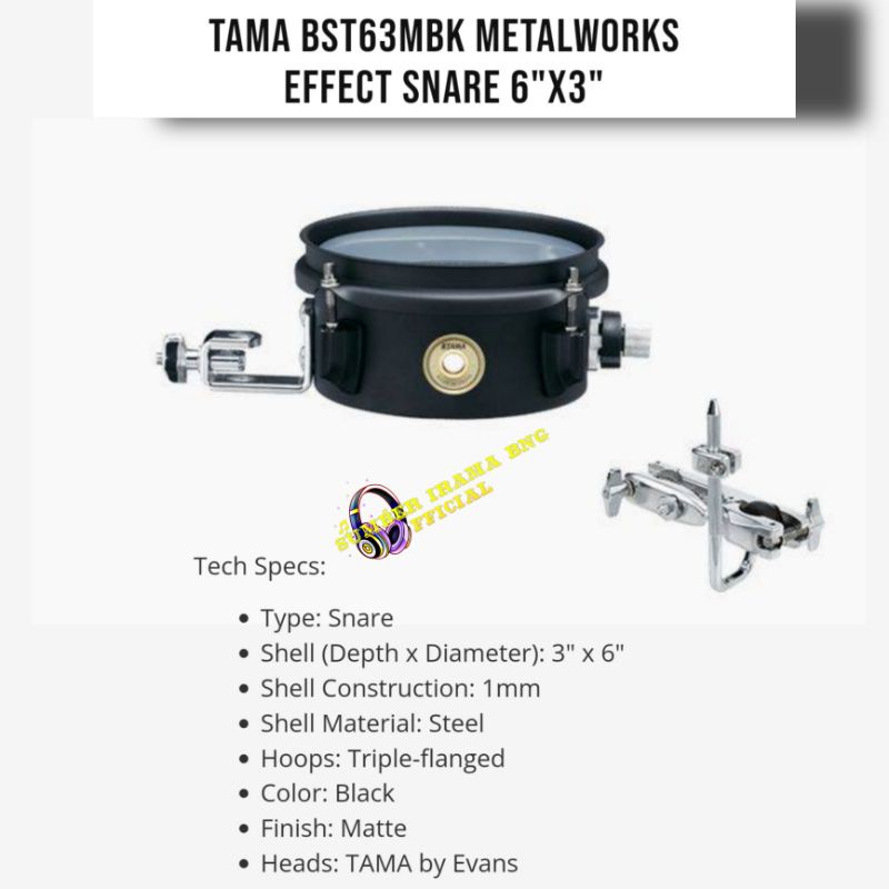 Jual TAMA BST63 MBK METALWORKS EFFECT SNARE DRUM 6" x 3" w/ MC69 ...