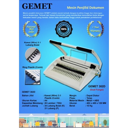 Jual Mesin Jilid (Binding Machine) GEMET 302D besi dan plastik spiral ...