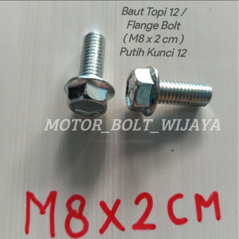 Jual Baut Topi 12 / Flange Bolt ( M8 x 2 cm ) Putih Kunci 12 Isi 1 Pcs | Shopee Indonesia