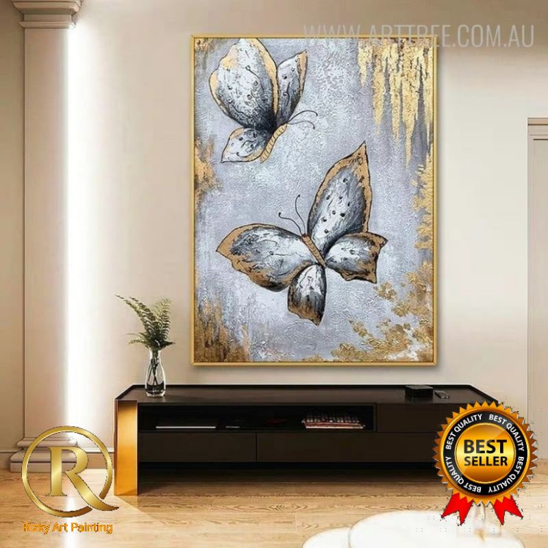 Jual Lukisan modern gold kupu kupu 80x120 plus Frame | Shopee Indonesia