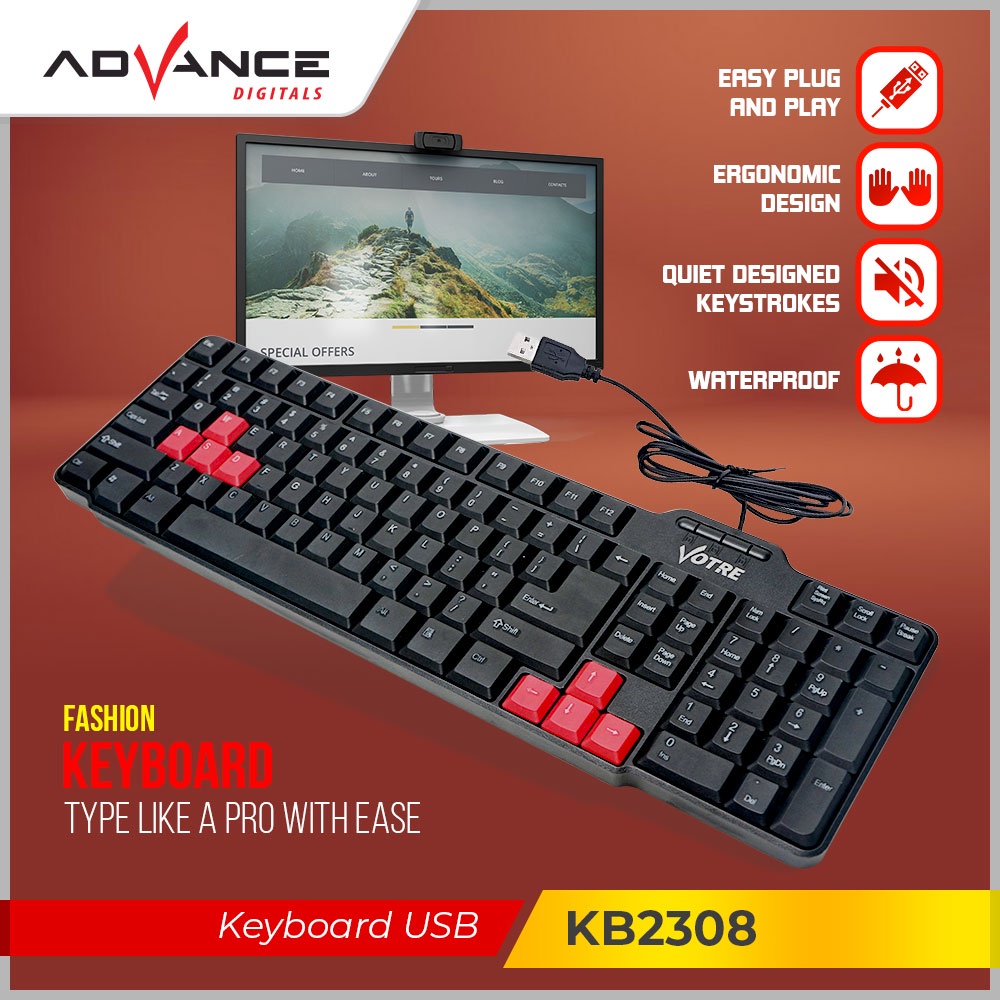 Jual VOTRE KB-2308 Keyboard Classic Wired Keyboard USB Waterproof ...
