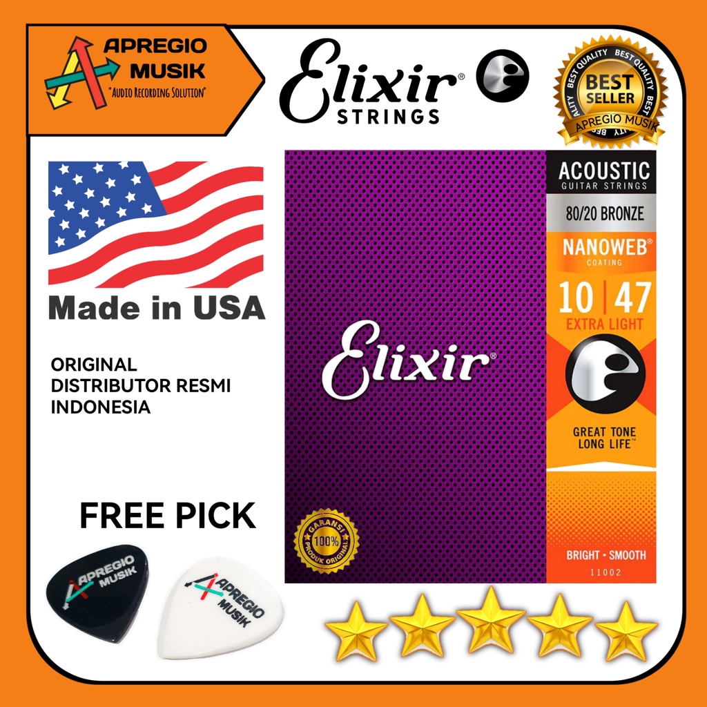 Jual ELIXIR NANOWEB Acoustic Strings 80/20 Bronze Senar Gitar Akustik ...