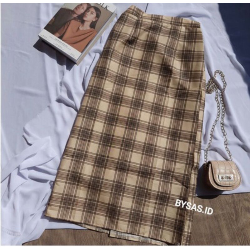 Jual Rok Span tartan kotak korean style / tartan skirt rok tartan rok ...