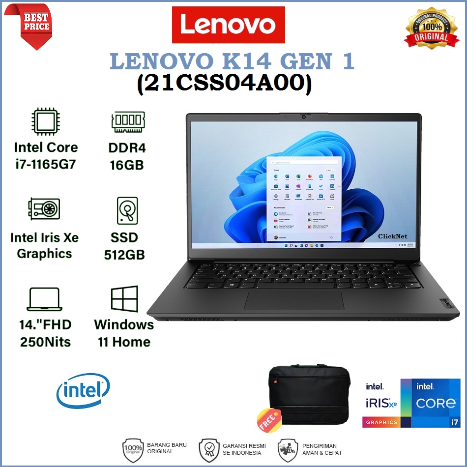 Jual LENOVO K14 GEN 1 (21CSS04A00) Intel I7-1165G7 16GB 512GB SSD FHD WIN11 | Shopee Indonesia