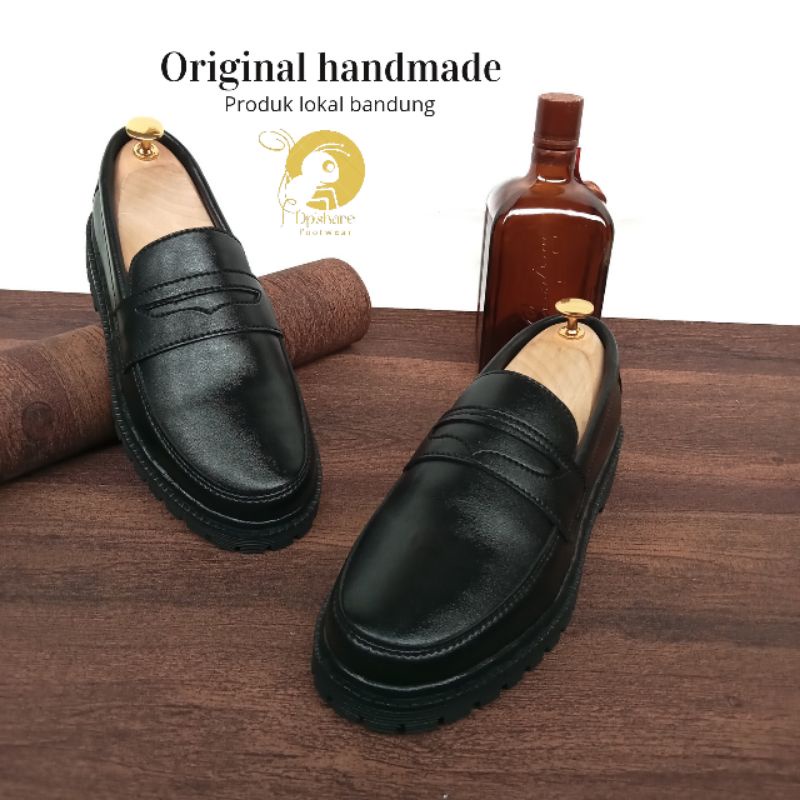 Jual Sepatu Pormal Penny Loafer Full black Dm | Shopee Indonesia