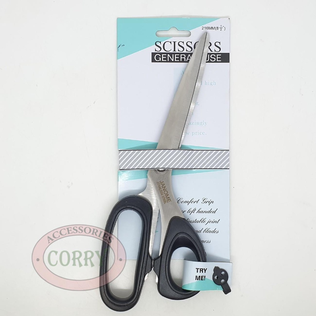Jual Gunting Stainless Steel Janome Asli Original 8.5 inch 216 mm Hitam ...