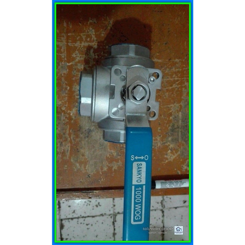 Jual Stop Kran Ball Valve 3 Arah 3/4" inch Sankyo T Port & Mounting ...