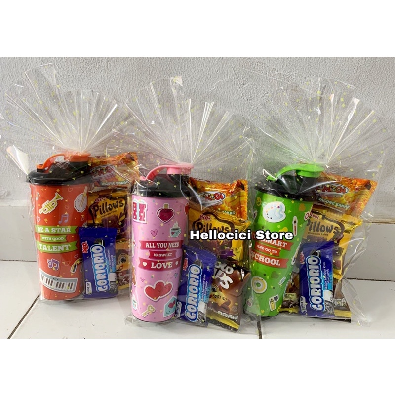 Jual PARCEL BINGKISAN SNACK + TUMBLER WARE ULTAH ANAK KEMASAN CANTIK ...