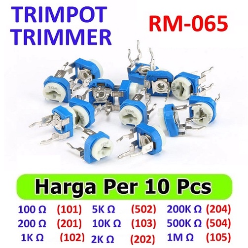 Jual x10 RM065 WH06-2 Trimpot Biru Putih Bulat 3 Kaki 3 Pin 100 220 500 ...
