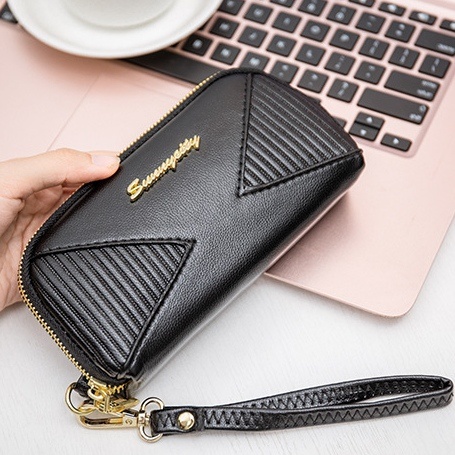 Jual DOMPET PANJANG WANITA MUAT UANG HP KULIT HITAM WA594B5 RESLETING ...