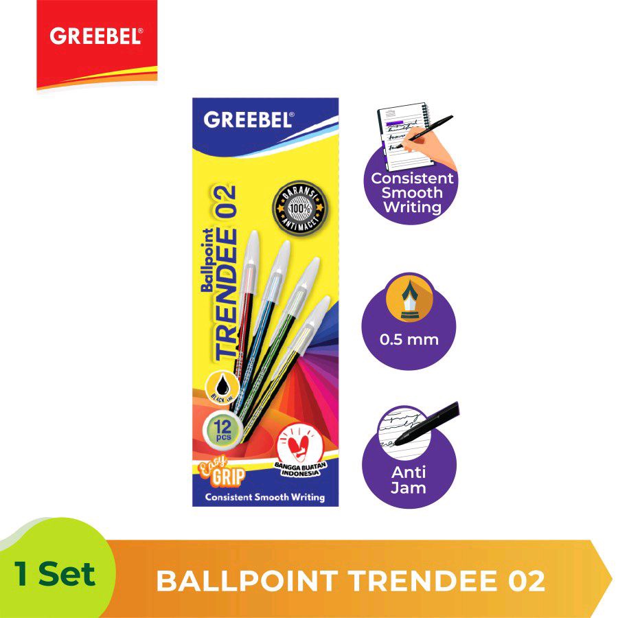 Jual BN - GREEBEL BALLPOINT / PULPEN / PEN TRENDEE 02 BLACK (12 PCS ...