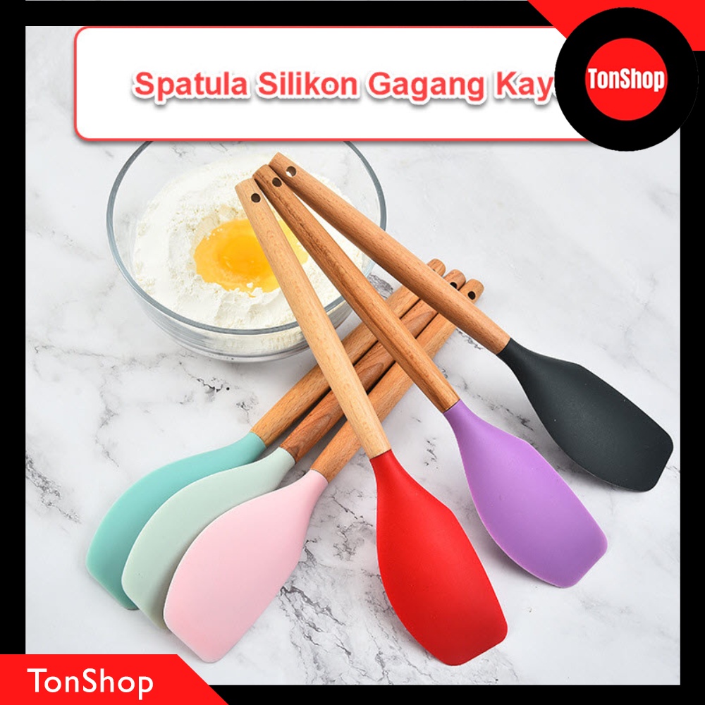Jual Spatula Silikon Gagang Kayu / Spatula Silikon Tahan Panas ...