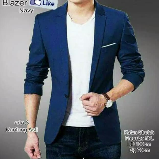 Jual BLAZER PRIA LENGAN PANJANG FASHION WARNA BIRU NAVY BAJU LAKI JAS ...