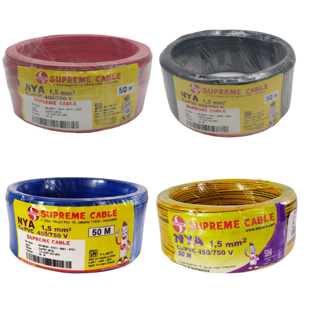 Jual Kabel SUPREME 1.5mm 50 Meter SNI Kabel Listrik Tunggal Tembaga 1.5mm | Shopee Indonesia