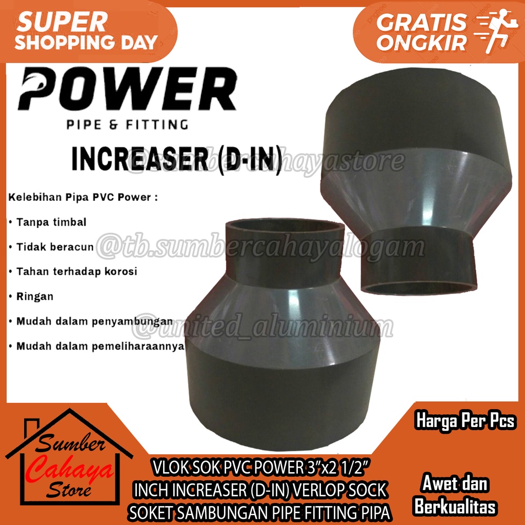 Jual VERLOP SOCK VLOK SOK PVC POWER 3”x2 1/2” INCH 3 ke 2,5 2.5 SOKET ...